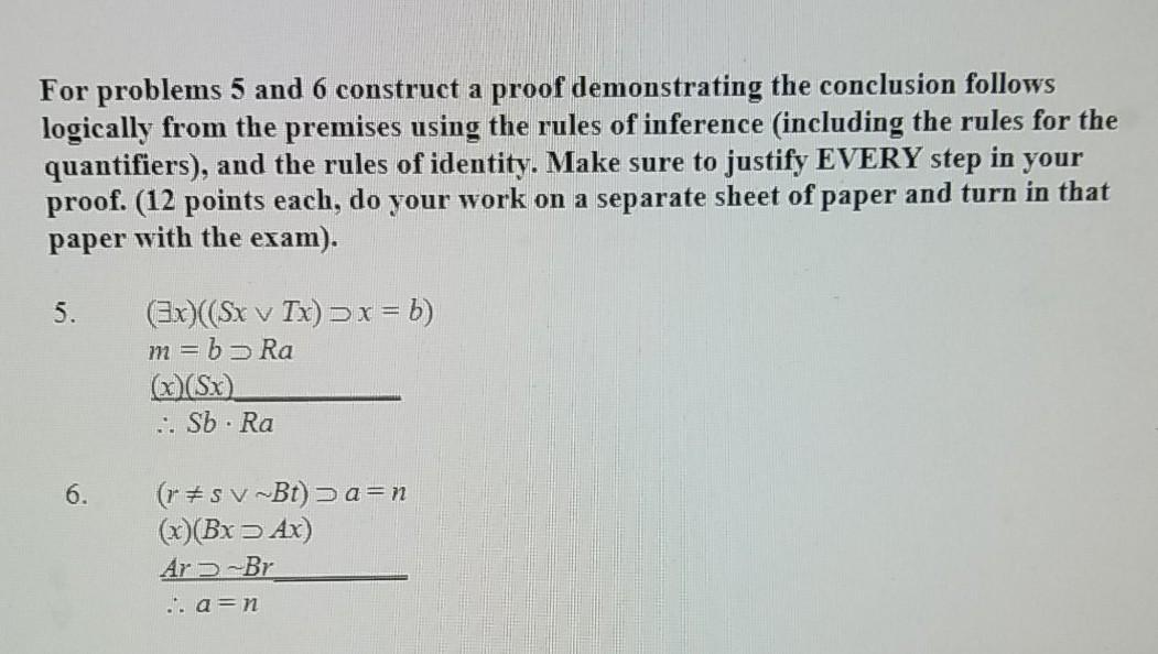 Solved For problems 5 and 6 construct a proof demonstrating | Chegg.com