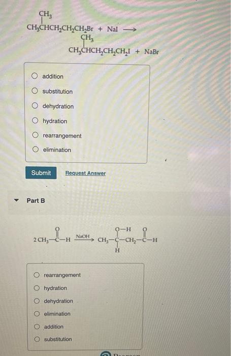 Solved addition substitution dehydration hydration | Chegg.com