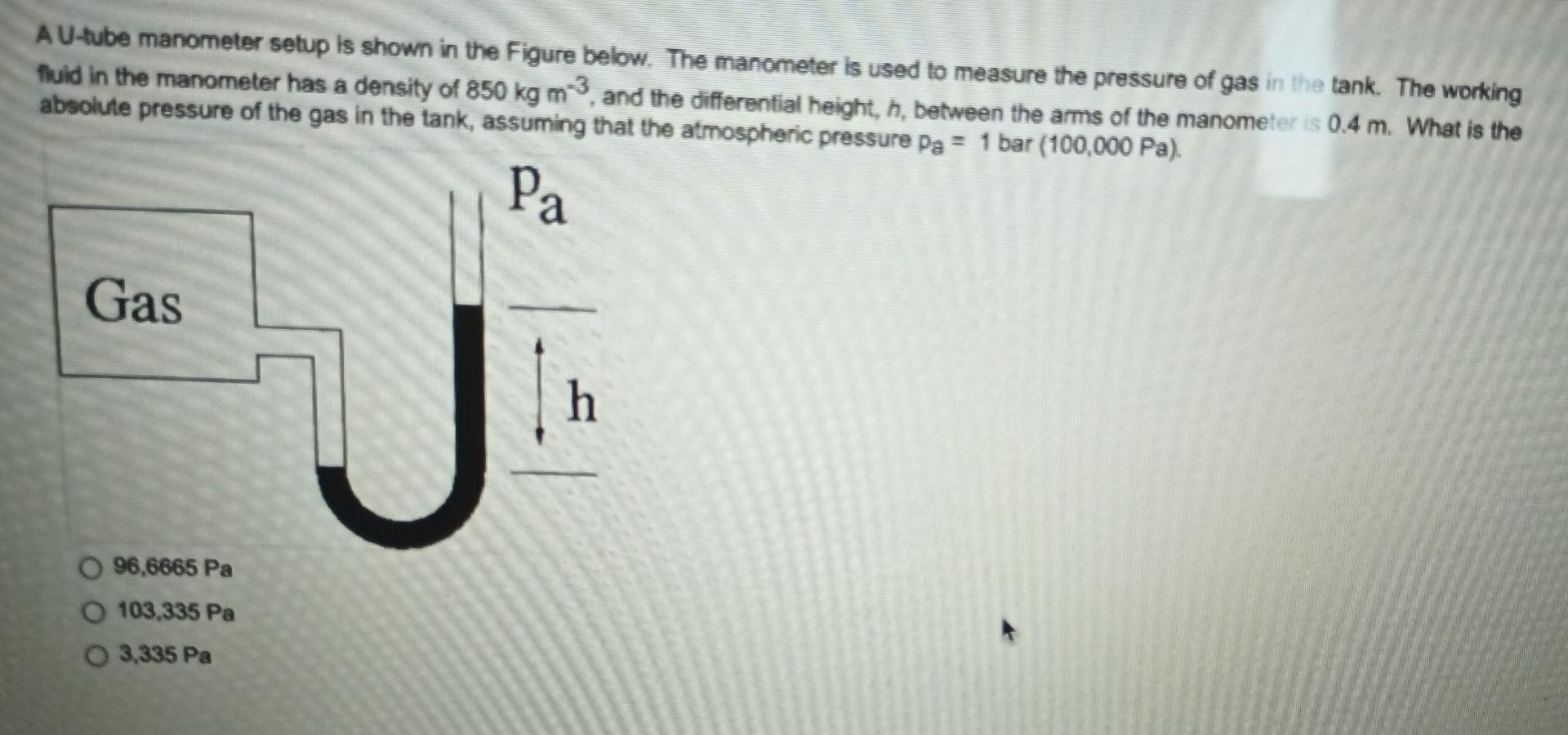 Solved A U-tube manometer setup is shown in the Figure | Chegg.com