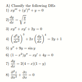 Solved A) ﻿Classify the following Differential | Chegg.com