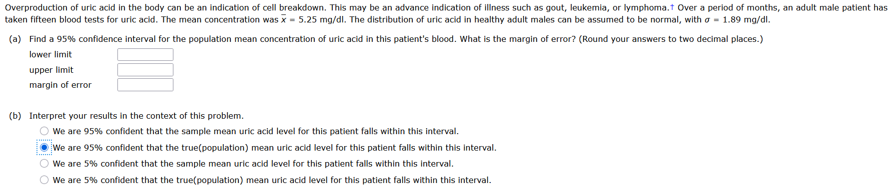 Solved lower limitupper limitmargin of error(b) ﻿Interpret | Chegg.com