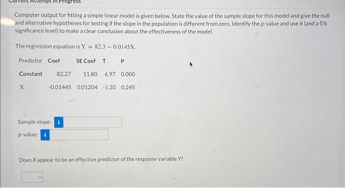 Solved Computer output for fitting a simple linear model is | Chegg.com