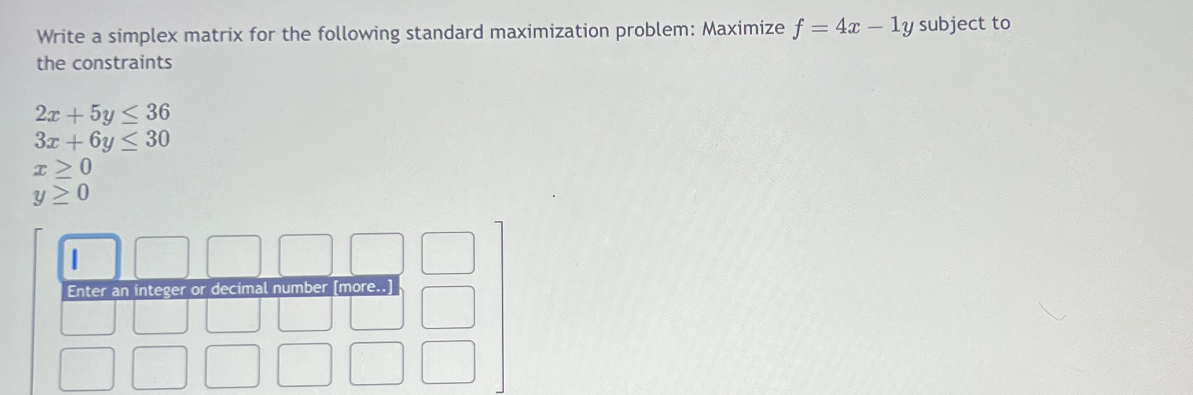 Solved Write a simplex matrix for the following standard | Chegg.com