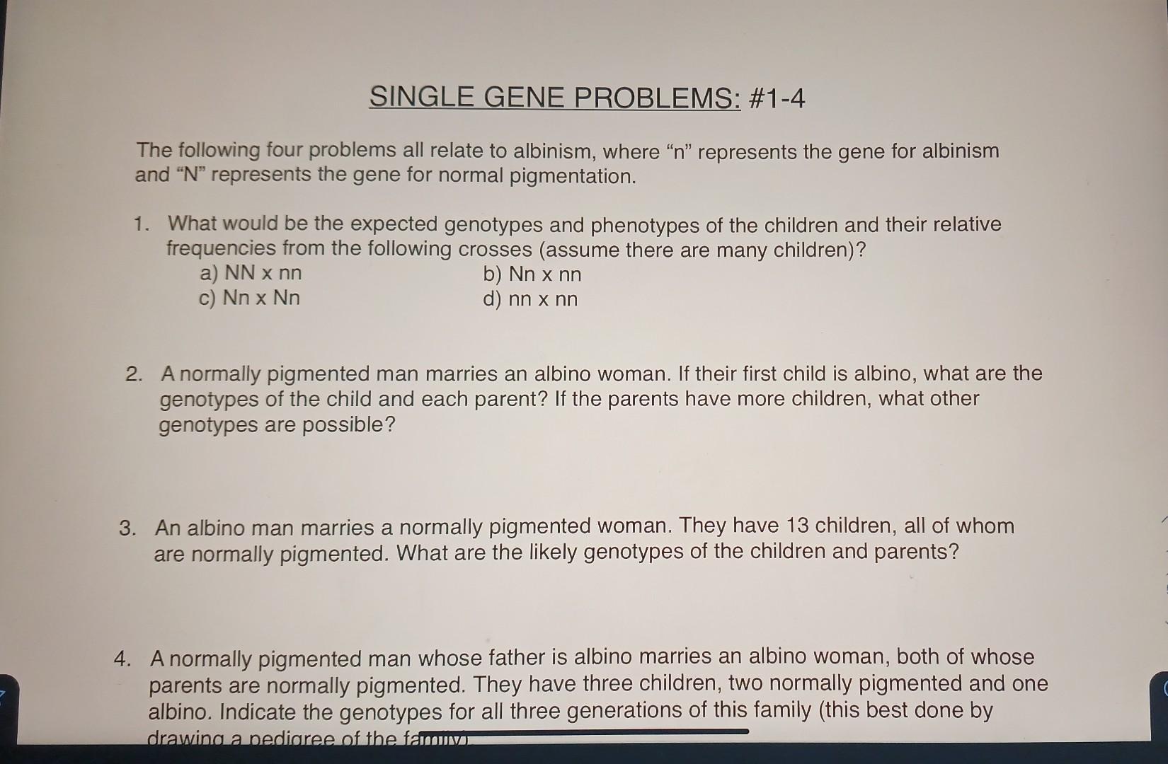 Solved The following four problems all relate to albinism, | Chegg.com