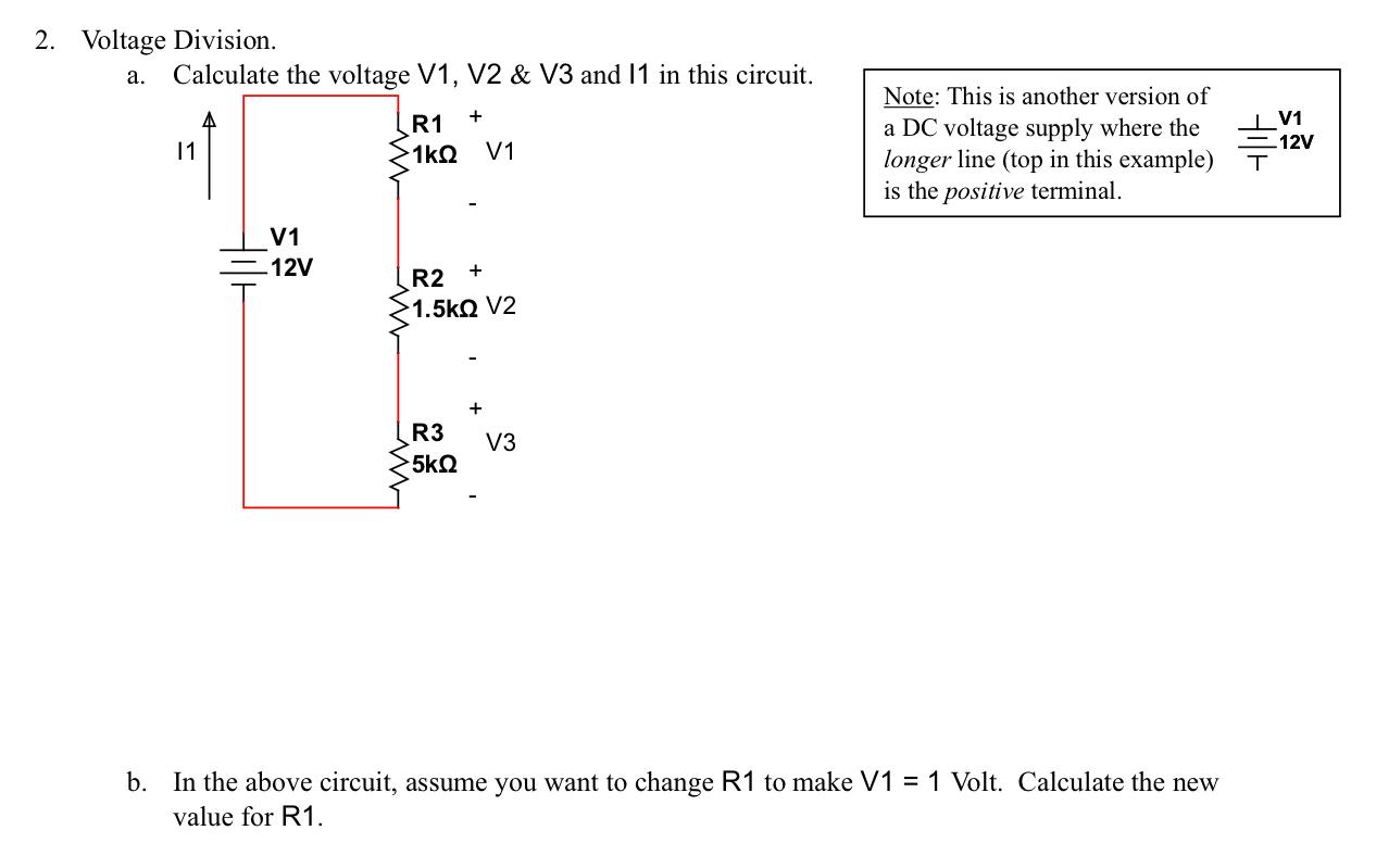 Solved Voltage Division.a. ﻿Calculate the voltage V1, ﻿V2 ﻿& | Chegg.com