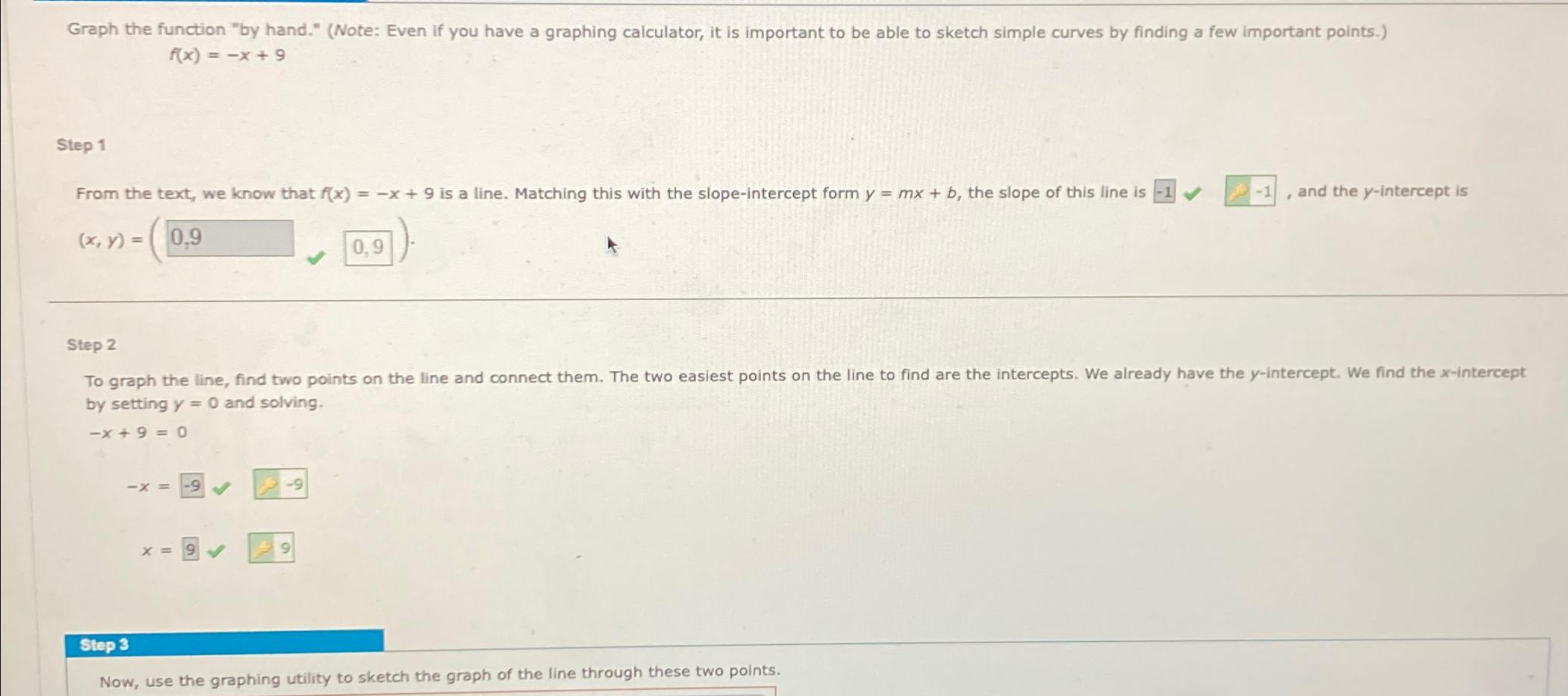 Solved f(x)=-x+9Step 1(x,y)=(,). ﻿Step 2 ﻿by setting y=0 | Chegg.com