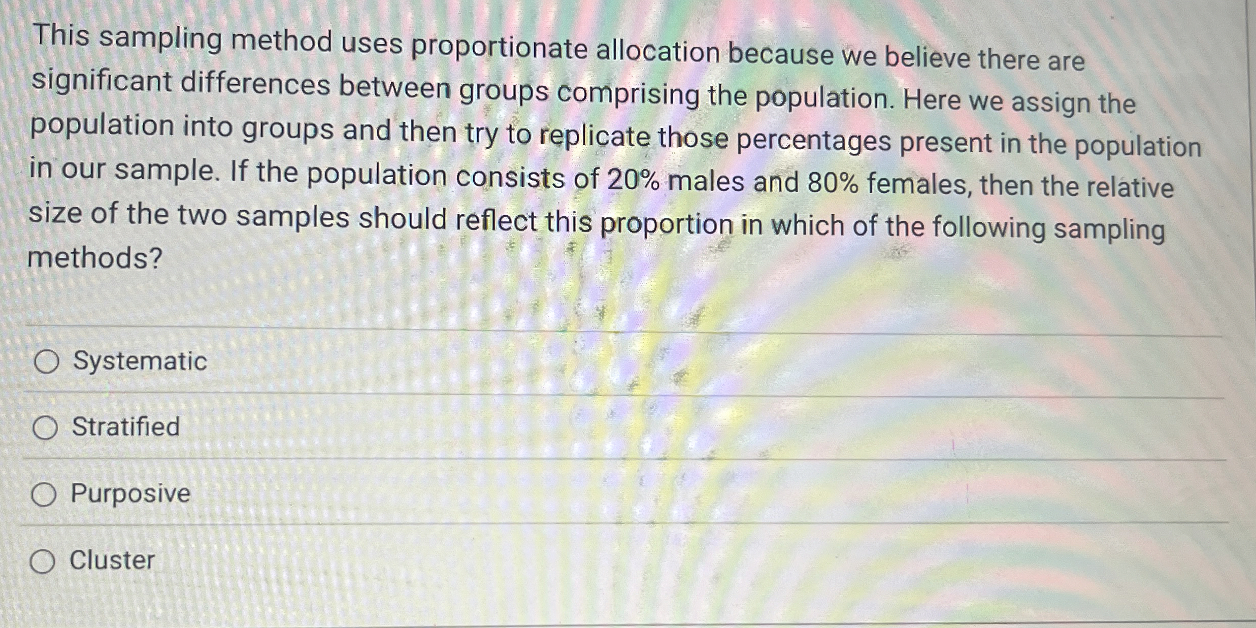 This sampling method uses proportionate allocation | Chegg.com