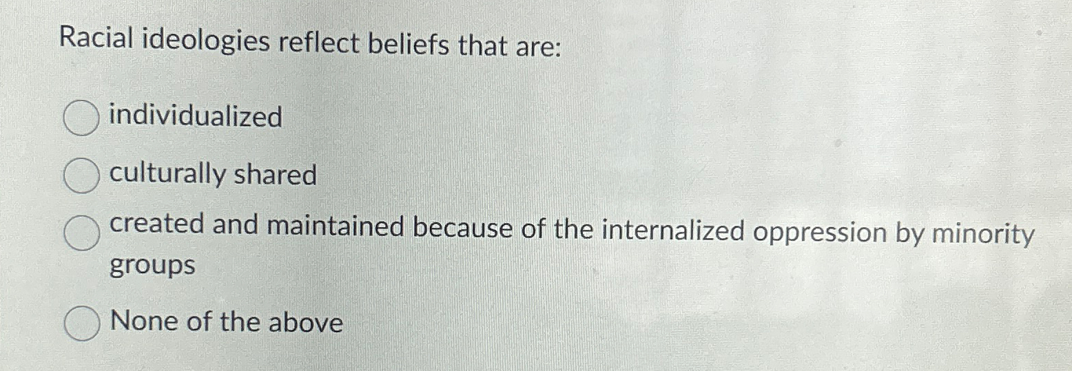 Solved Racial ideologies reflect beliefs that | Chegg.com
