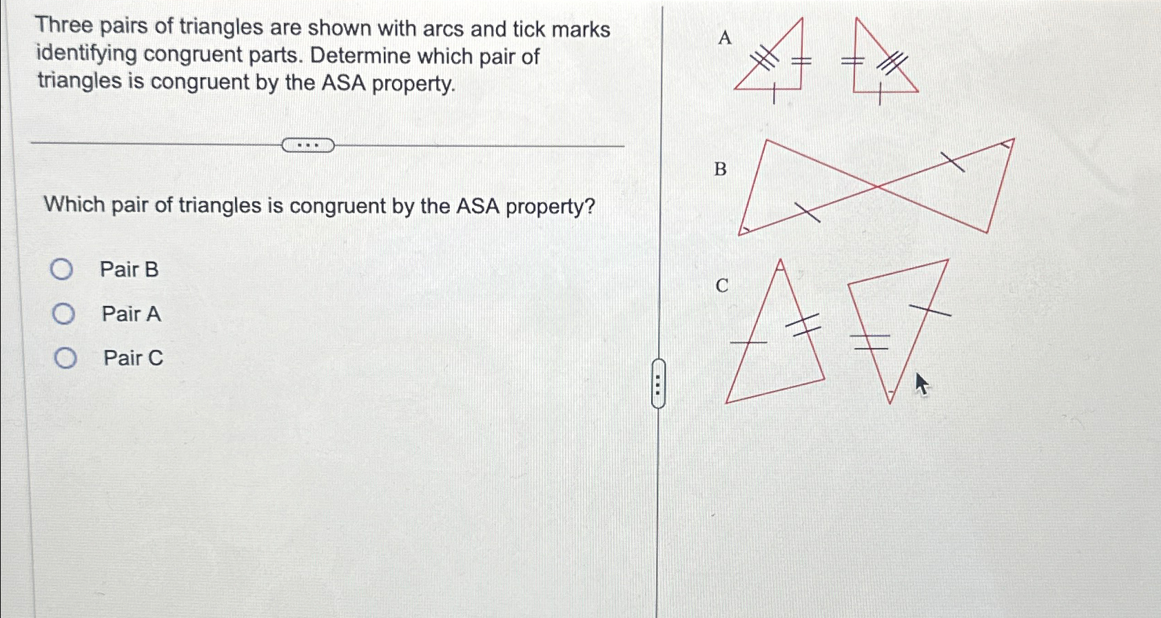 Solved Three pairs of triangles are shown with arcs and tick | Chegg.com