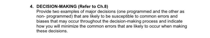 Solved DECISION-MAKING (Refer to Ch.8) Provide two examples | Chegg.com