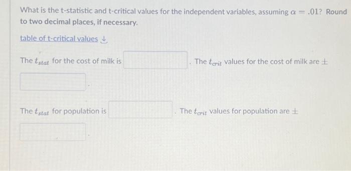Solved What is the t-statistic and t-critical values for the | Chegg.com