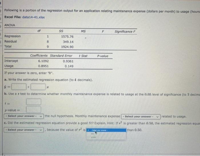 Solved Following is a portion of the regression output for | Chegg.com