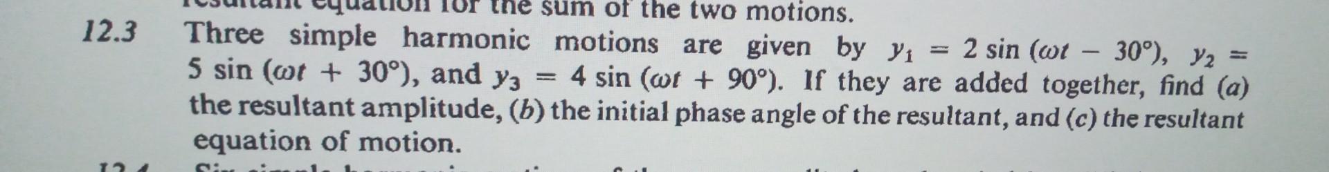 Solved 3 Three simple harmonic motions are given by | Chegg.com