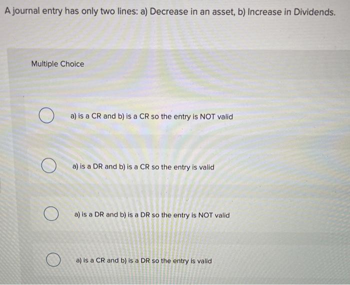 Solved A Journal Entry Has Only Two Lines A Decrease In A 0098