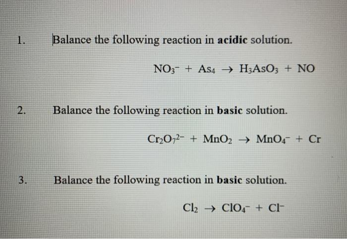 Solved 1. Balance the following reaction in acidic solution. | Chegg.com
