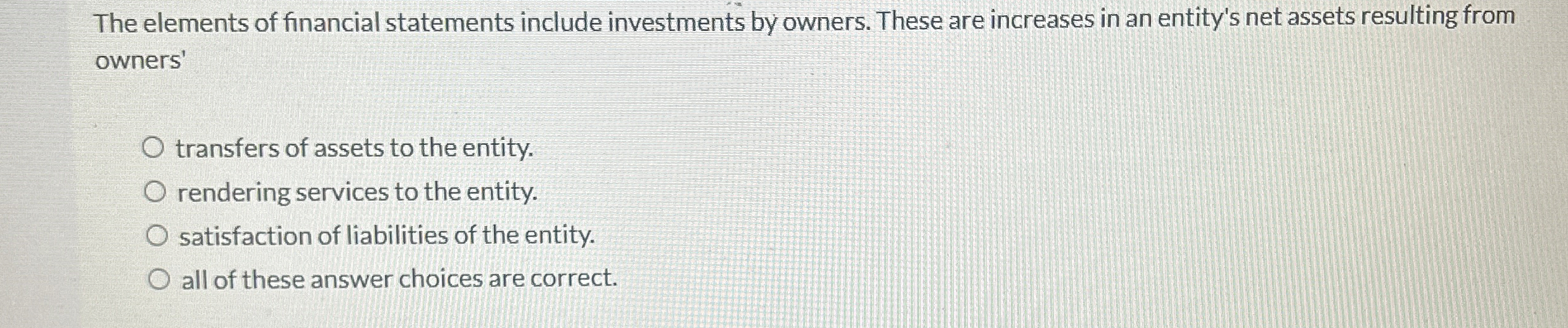 Solved The elements of financial statements include | Chegg.com