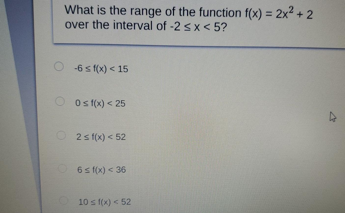 Solved What Is The Range Of The Function F X 2x2 2 Over