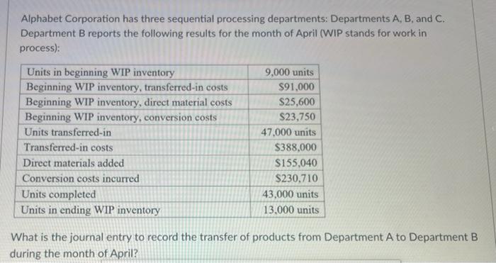 Solved Alphabet Corporation has three sequential processing | Chegg.com