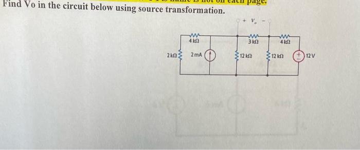 Solved Find V0 in the circuit below using source | Chegg.com