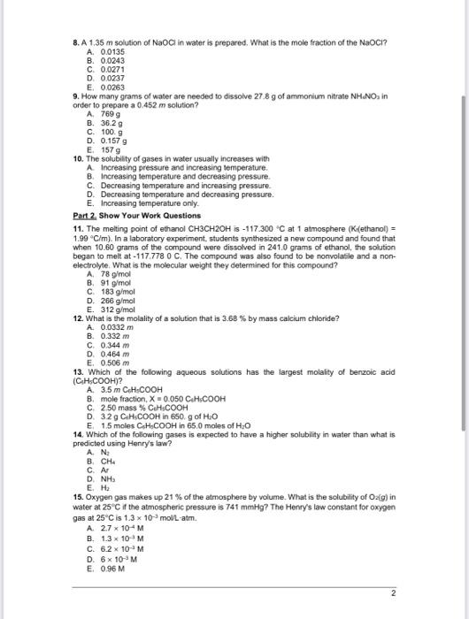 Solved Part 1. Multiple Choice Questions: Circle the correct | Chegg.com