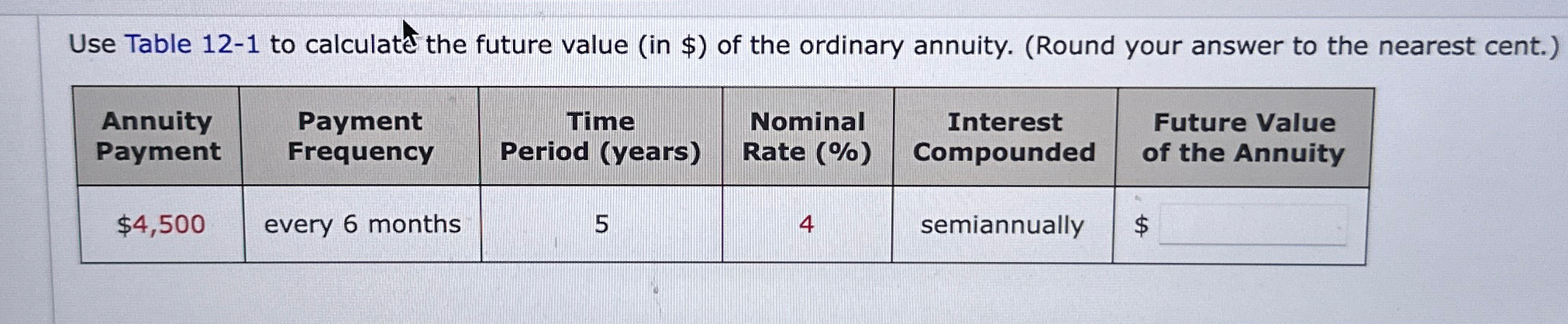 Use Table 12-1 to calculate the future value (in $) | Chegg.com Use Table 12-1 to calculate the future value (in $) | Chegg.com