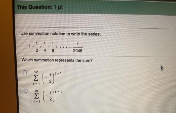 Solved This Question: 1 pt Use summation notation to write | Chegg.com