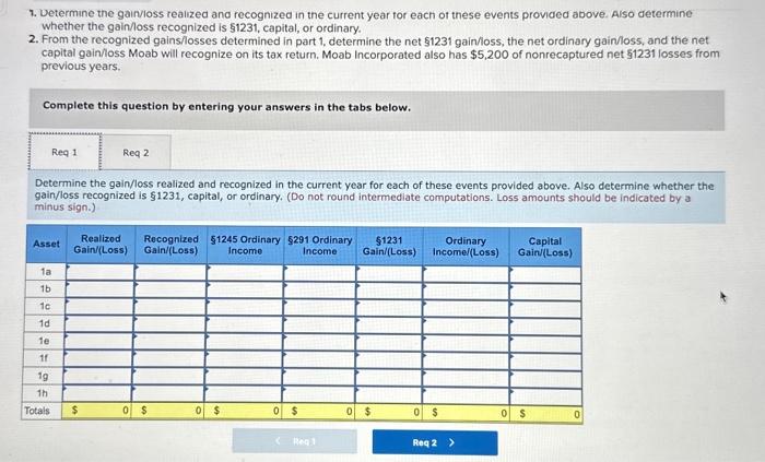 1. Determine the gain/loss realized and recognized in | Chegg.com