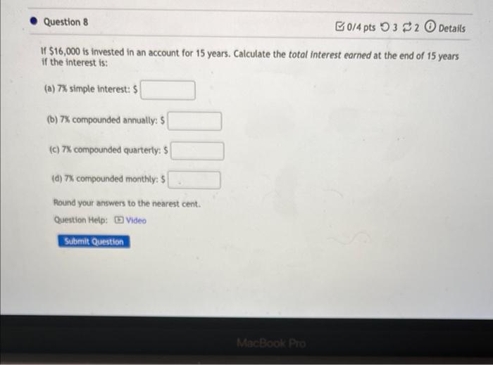 Solved If $16,000 is invested in an account for 15 years. | Chegg.com