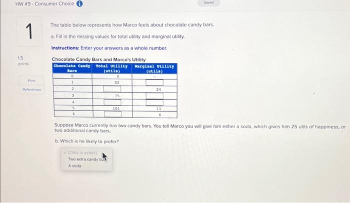 Solved The table below represents how Marco feels about | Chegg.com