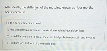 After death, the stiffening of the muscles, known as | Chegg.com