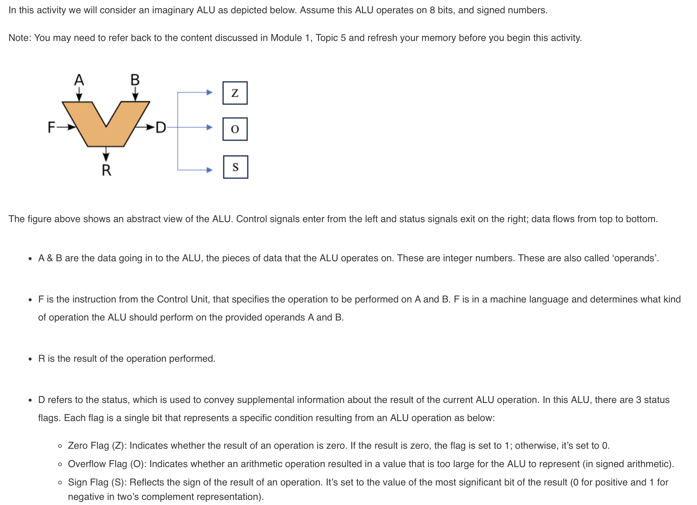 Solved ALU Operation GuideThe following guide provides an | Chegg.com