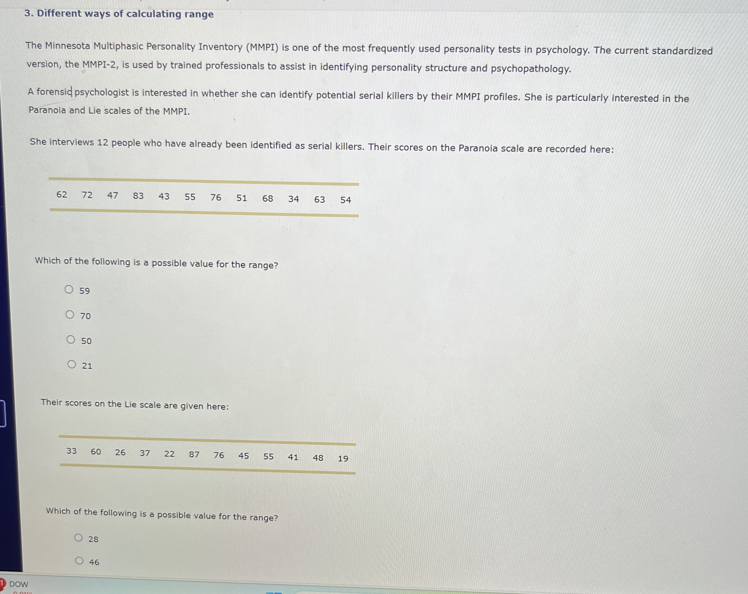 Solved Different ways of calculating rangeThe Minnesota | Chegg.com