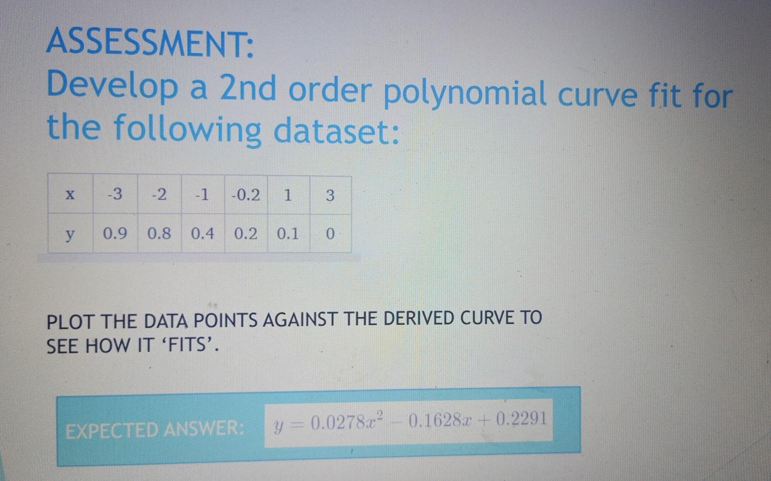Solved ASSESSMENT: Develop a 2nd order polynomial curve fit | Chegg.com