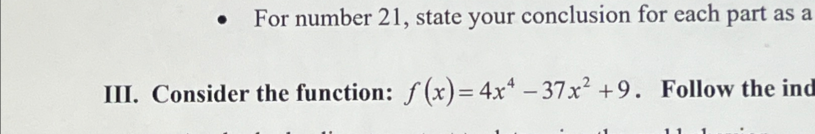 Solved state the y interceptIII. Consider the function: | Chegg.com