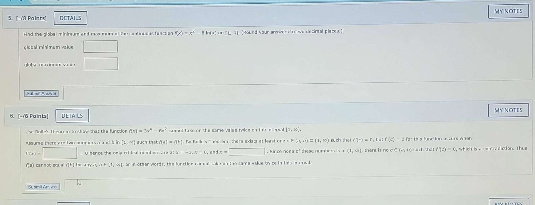 Solved Find the global minimum and maximum of the continuous | Chegg.com