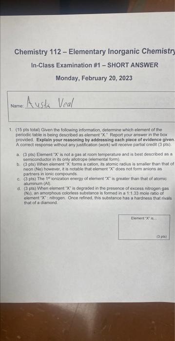 Solved Chemistry 112 - Elementary Inorganic Chemistry | Chegg.com