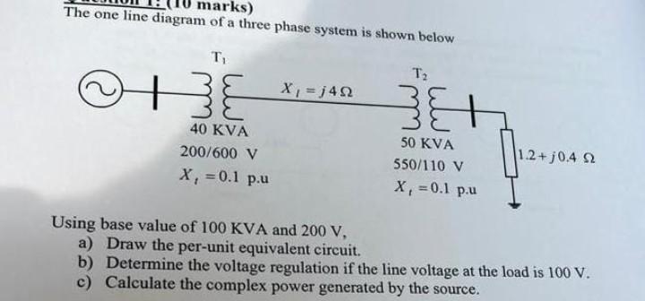 Solved The one line diagram of a three phase system is shown | Chegg.com