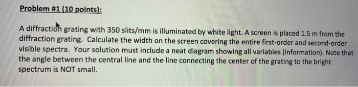 Solved Problem #1 (10 points): A diffraction grating with | Chegg.com