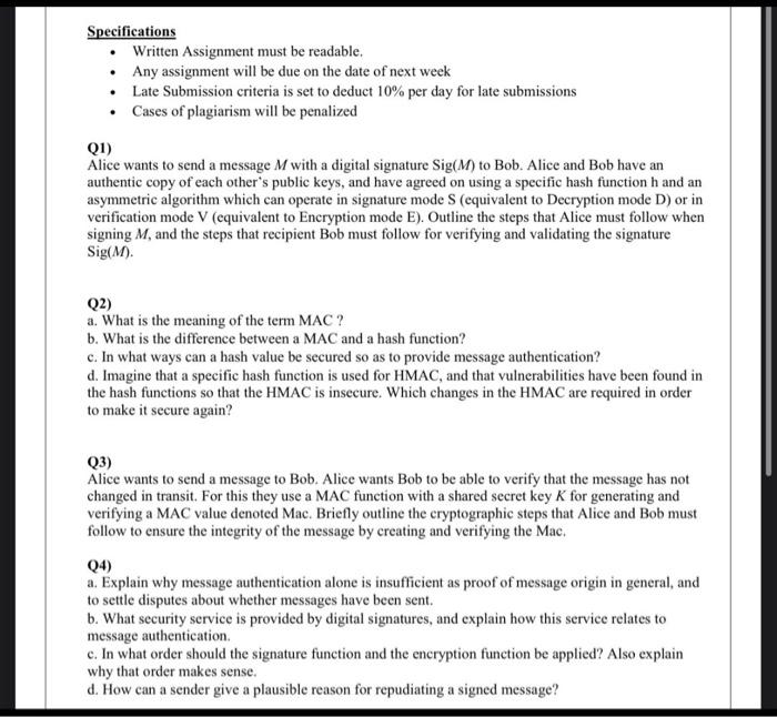 Solved Specifications - Written Assignment must be readable. | Chegg.com