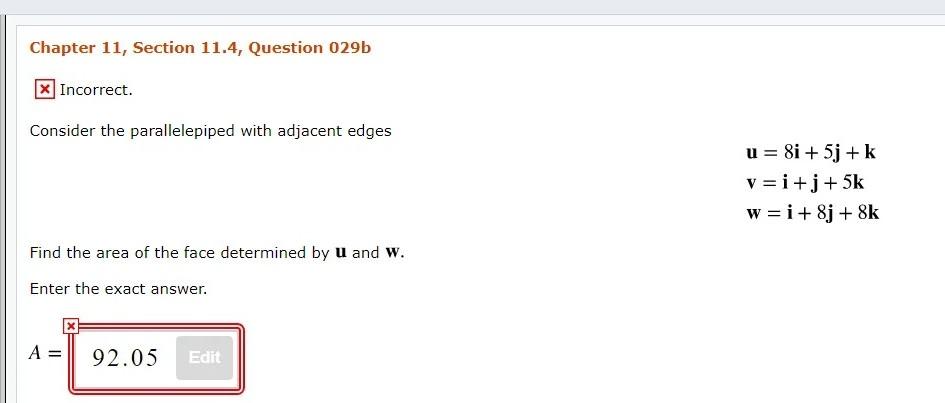 Solved Chapter 11, Section 11.4, Question 029b | Incorrect. | Chegg.com