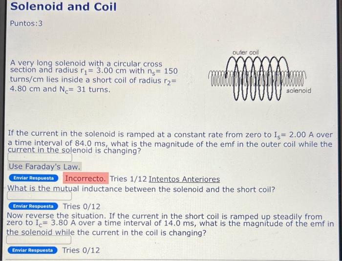 Solved Solenoid and Coil Puntos: 3 A very long solenoid with | Chegg.com