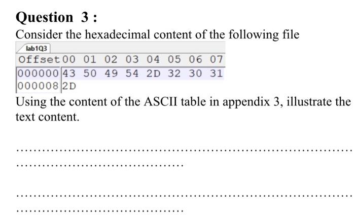Solved Question 3 : Consider the hexadecimal content of the | Chegg.com
