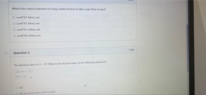 Solved What is the correct statement of using scanf() | Chegg.com