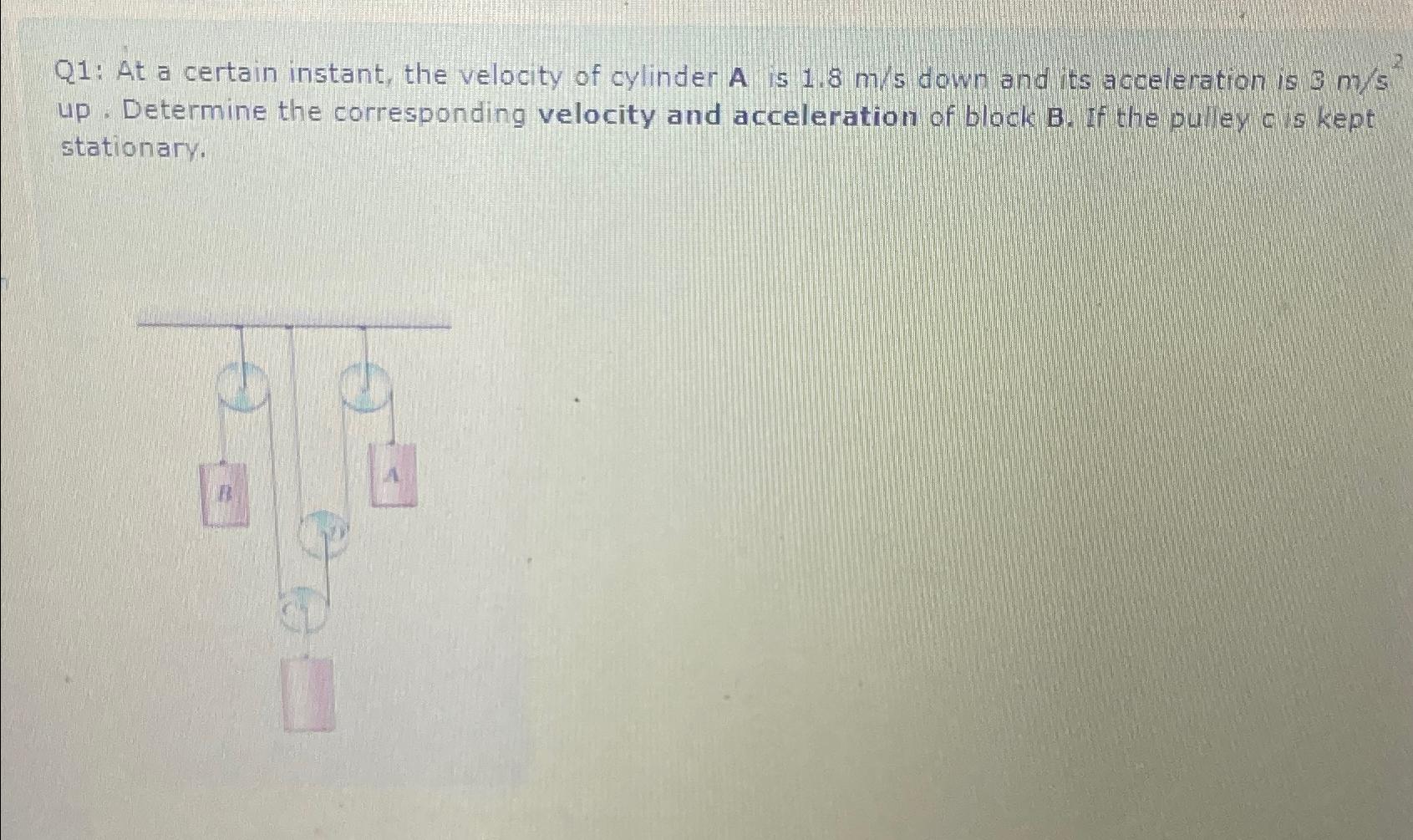Solved Q1: At a certain instant, the velocity of cylinder A | Chegg.com