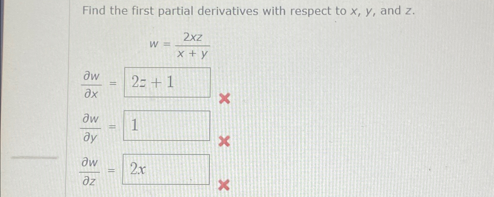 Solved Find the first partial derivatives with respect to | Chegg.com