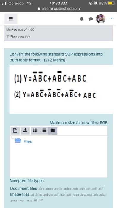 Solved . Ooredoo 4G 65% 10:30 AM elearning.ibrict.edu.om = | Chegg.com