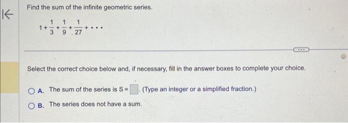 Solved Find the sum of the infinite geometric series. \\[ | Chegg.com