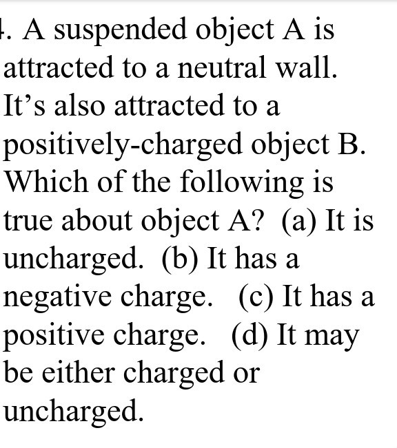 Solved 1. A suspended object A is attracted to a neutral | Chegg.com