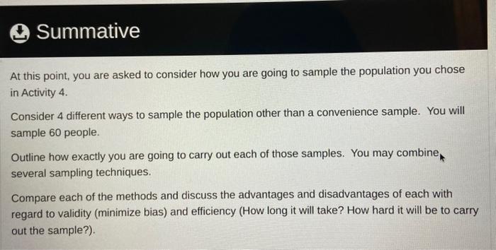 Solved For the summative activity in this unit, you will be | Chegg.com