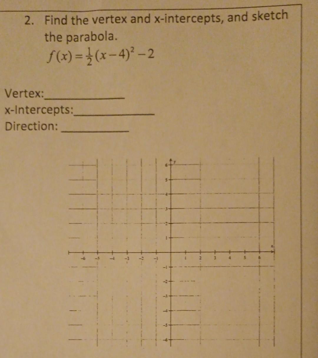 Solved 2. Find the vertex and x-intercepts, and sketch the | Chegg.com
